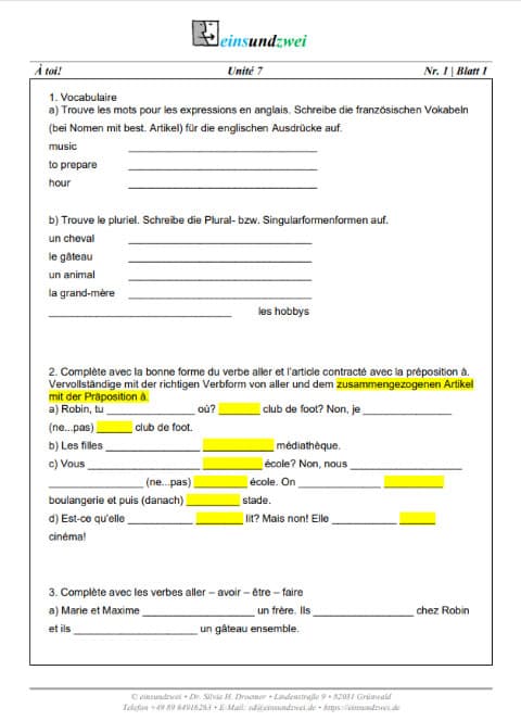 Französisch 7. Klasse Schulaufgaben & Übungen - Realschule